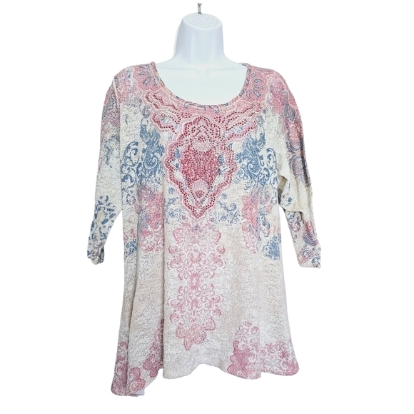 Reba | Tops | Reba Light Knit 34 Inch Sleeves Bejeweled Blouse | Poshmark